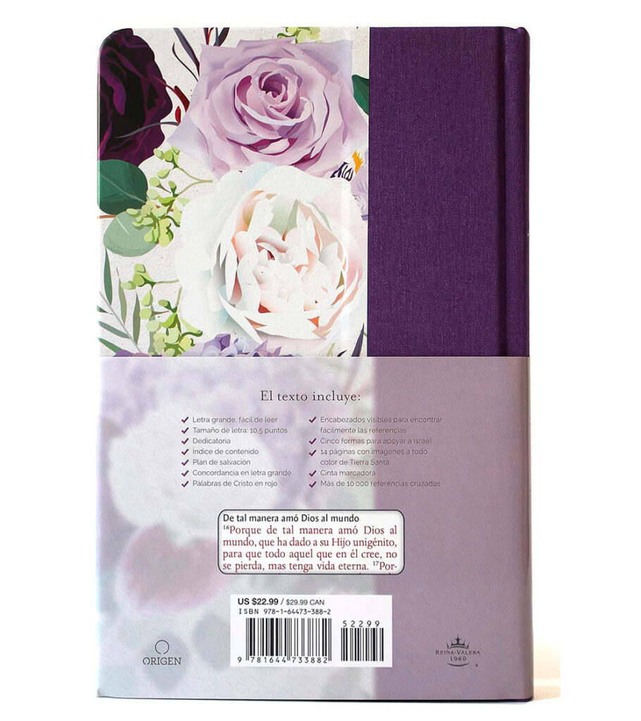 Biblia Letra Grande Tamaño Manual - RVR 1960 Tapa Dura Morado Flores ...